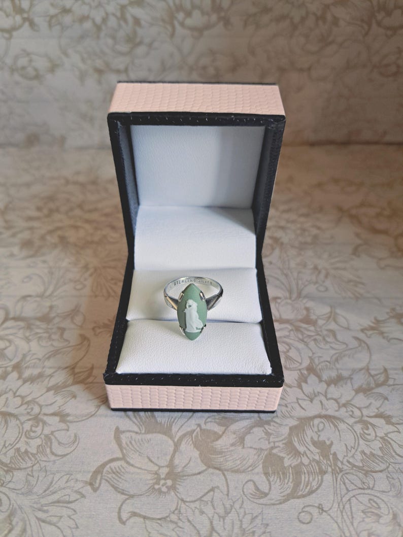 Vintage Wedgwood Sage Green Jasperware Marquise Cameo Ring Sterling ...