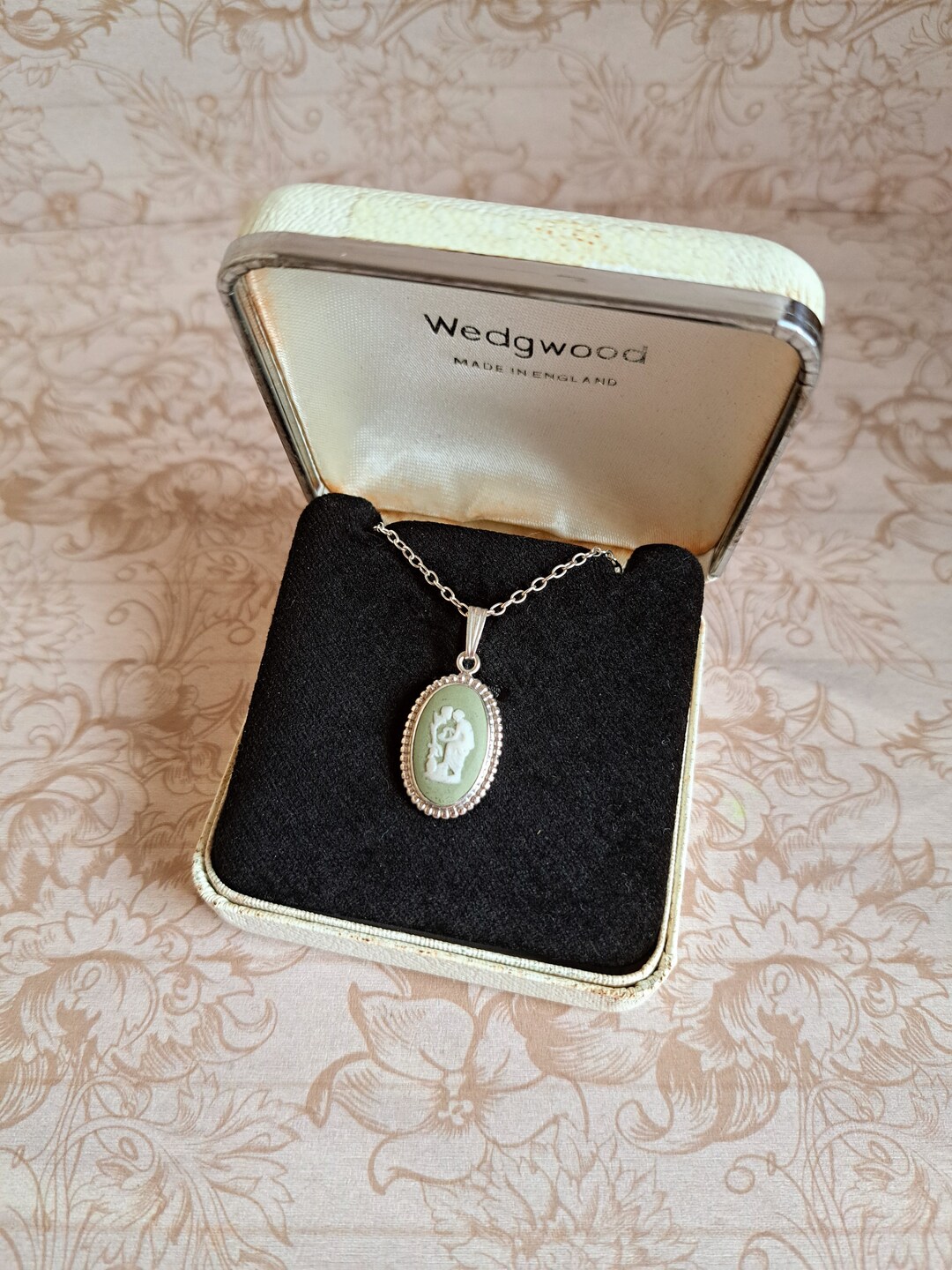 Vintage Sage Green Wedgwood Jasperware Small Pendant Sterling Silver ...