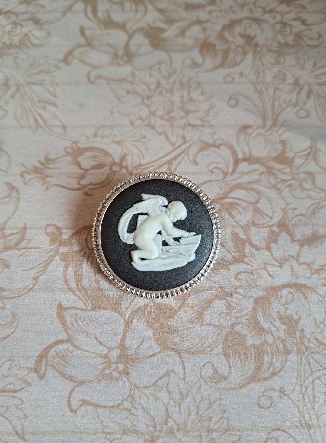 Vintage Wedgwood Black Jasperware Cameo Brooch, Medium Size Pin ...