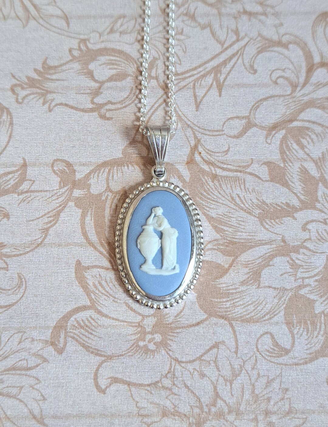 Vintage Wedgwood Blue Jasperware Oval Cameo Pendant, Antonia Roman ...