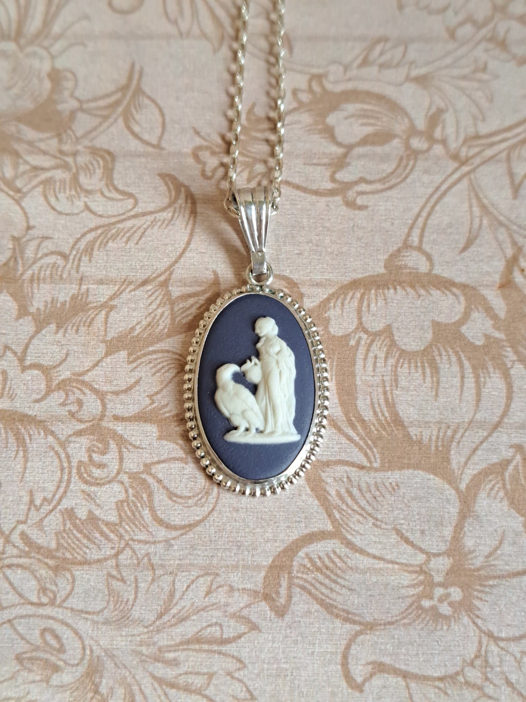 Vintage Wedgwood Portland Blue Jasperware Cameo Pendant, Hebe & the ...