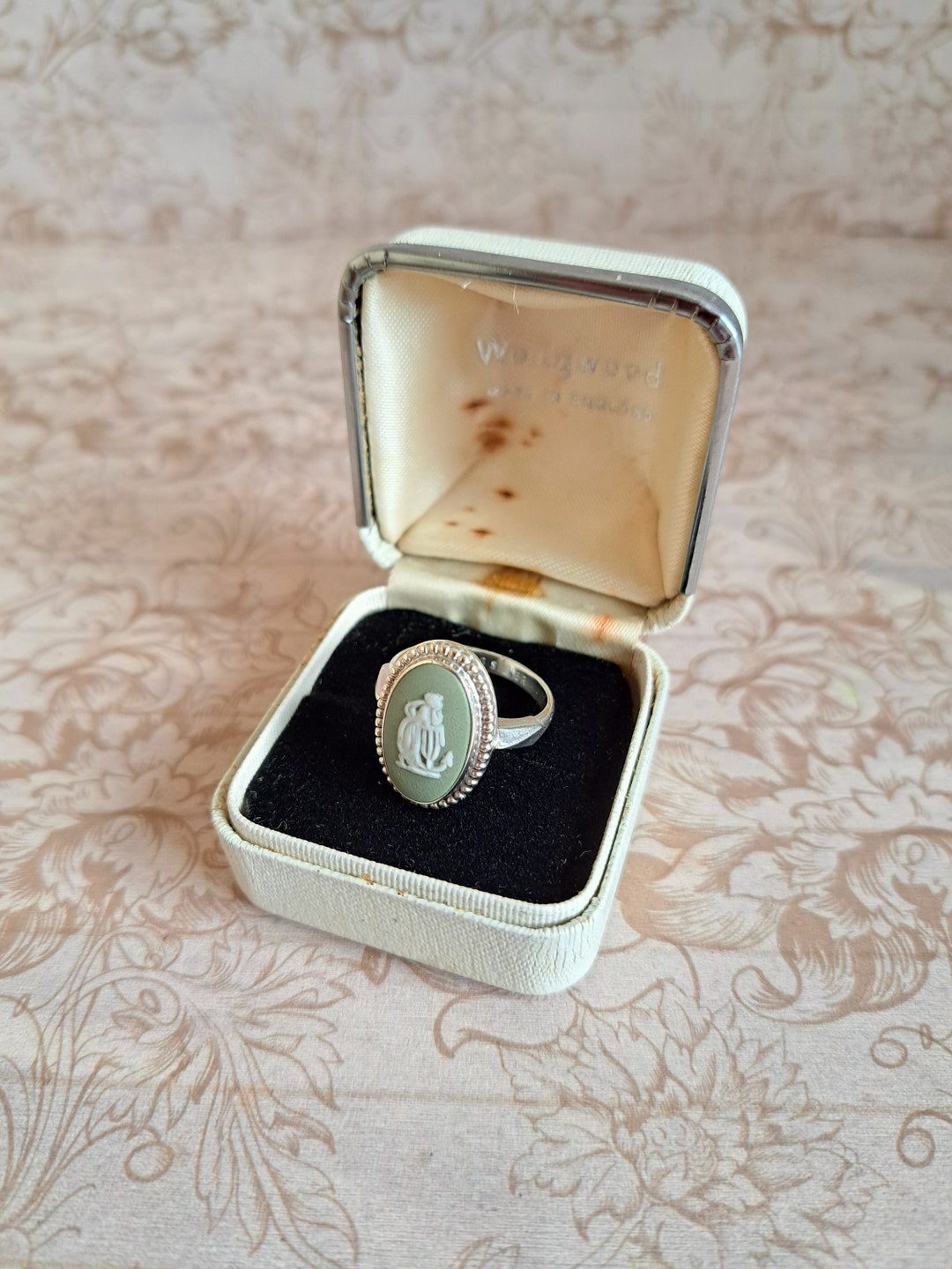 Wedgwood Ring Sage Green Jasperware Cameo, Hope and Anchor, Sterling ...