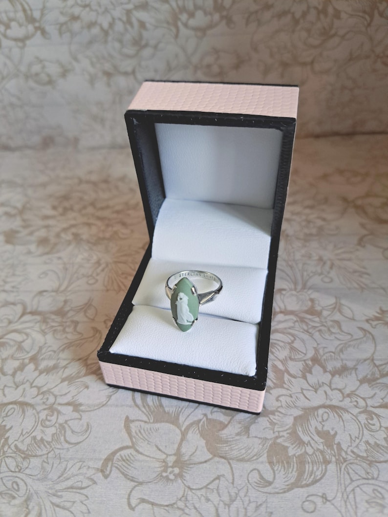 Vintage Wedgwood Sage Green Jasperware Marquise Cameo Ring Sterling ...