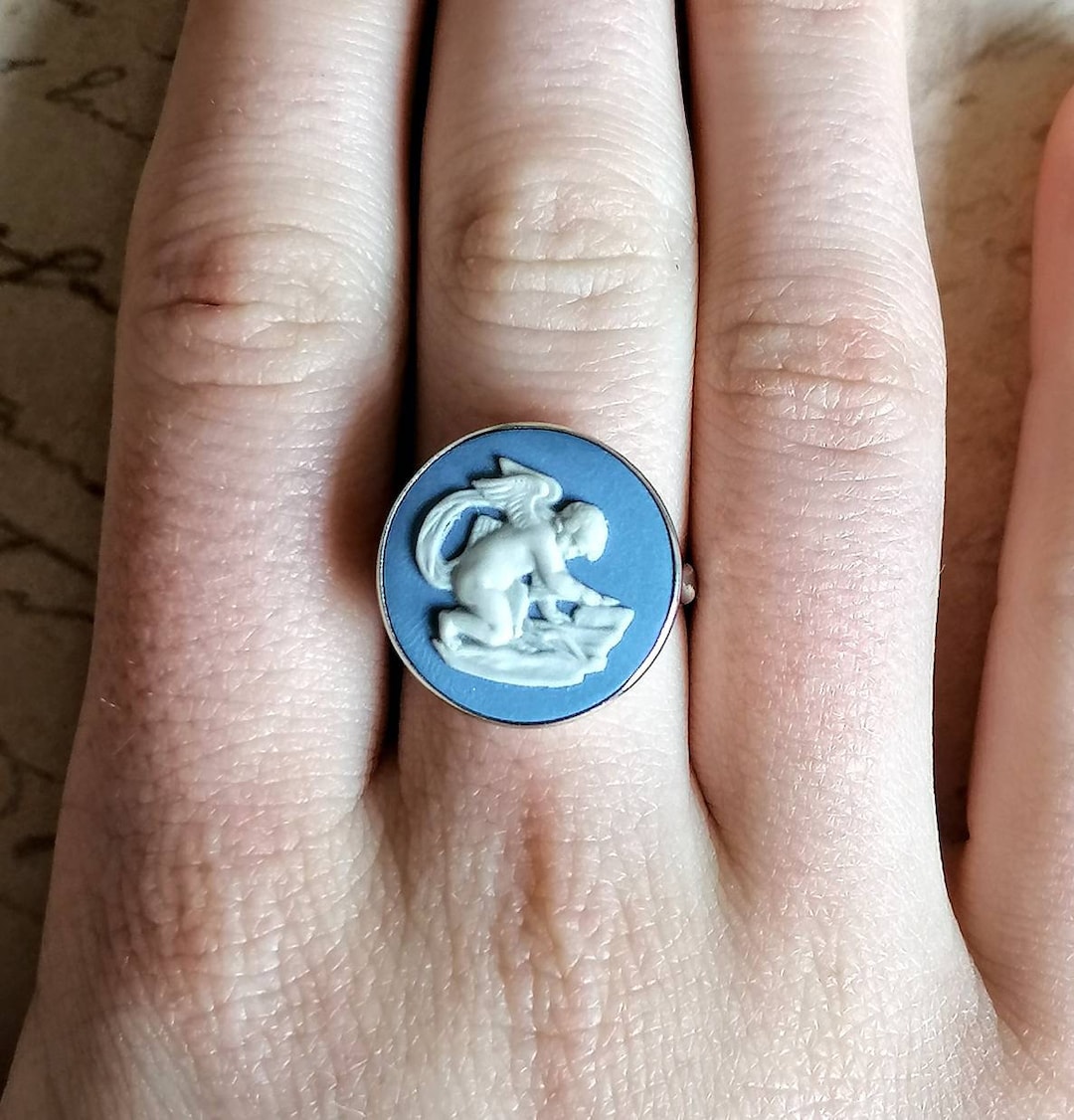 Wedgwood Light Blue Jasperware Large Cameo Signet Ring of Cupid ...