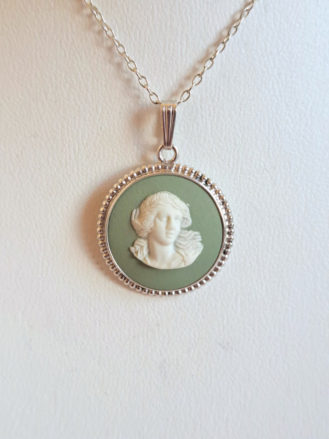 Vintage Wedgwood Sage Green Jasperware Cameo Pendant, Classical Muse ...