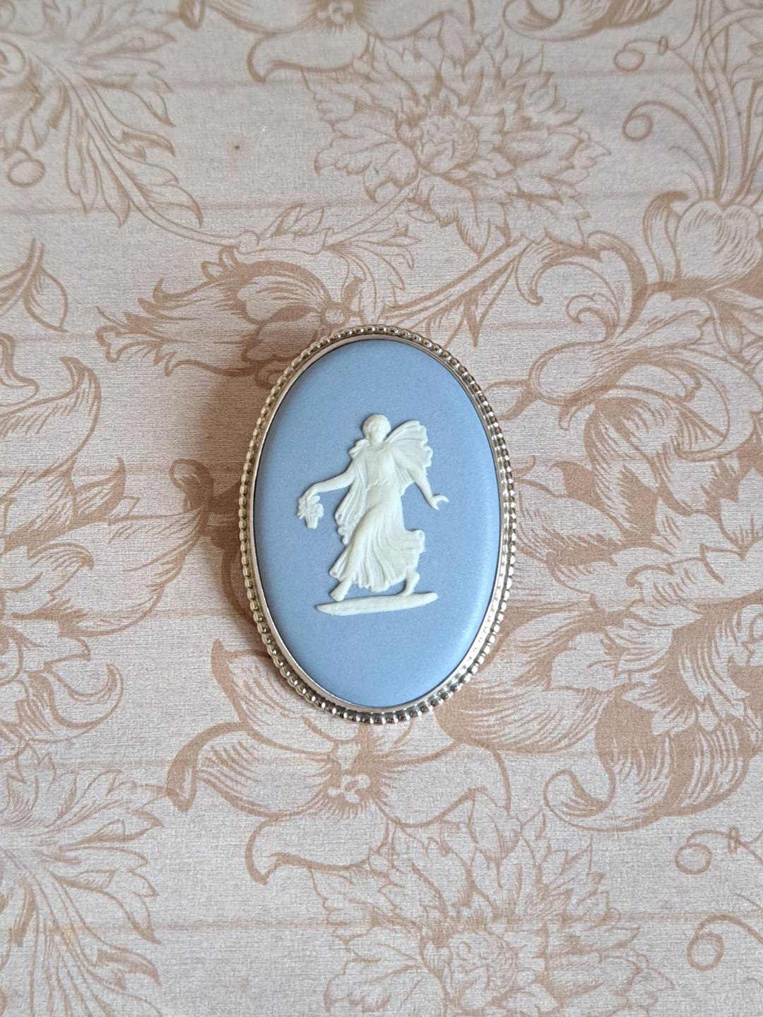 Vintage Wedgwood Blue Brooch Jasperware Large Cameo Floral Girl, 1950s ...