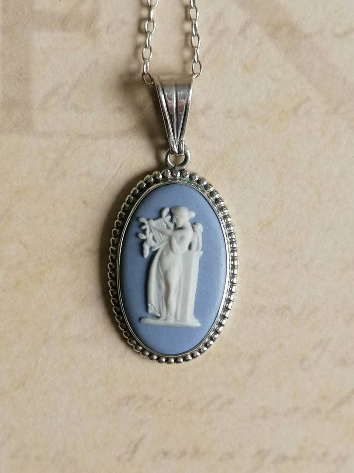 Vintage Wedgwood Blue Cameo Jasperware Pendant, Sterling Silver 1960s ...