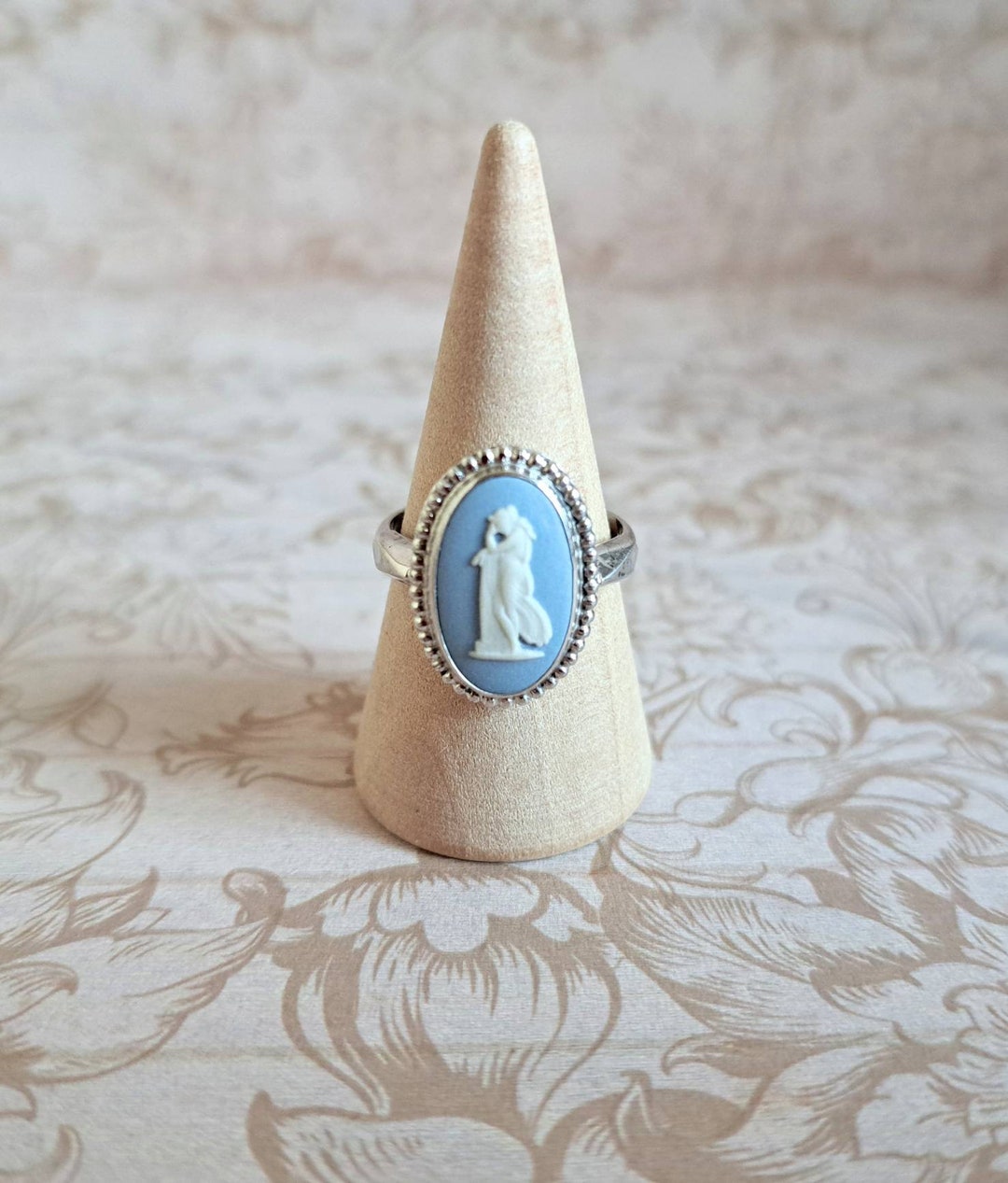 Vintage Wedgwood Ring Blue Jasperware Oval Cameo, Hallmarked Sterling ...