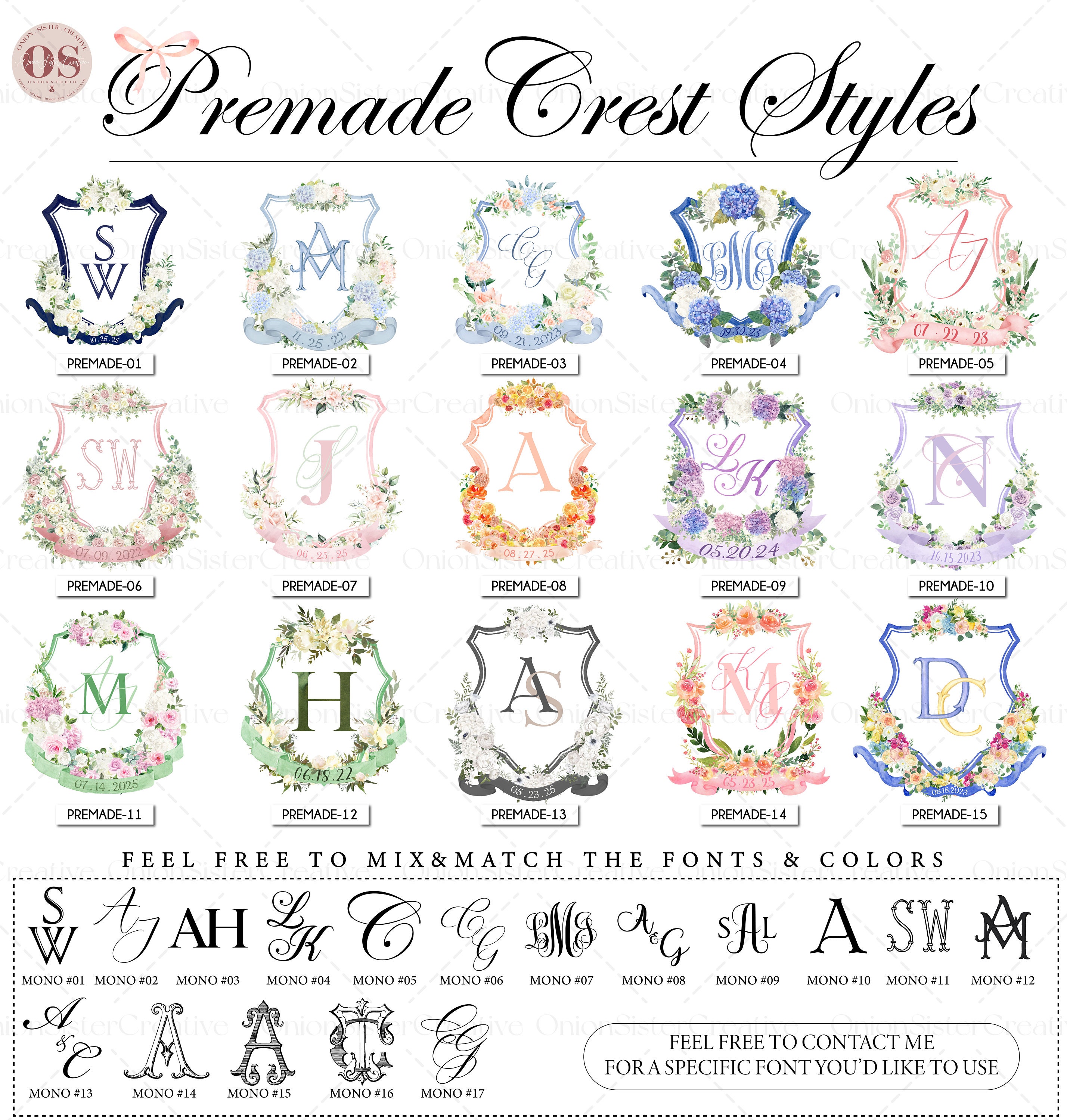Custom Wedding Crest Logo, Wedding Watercolor Crest Monogram Logo With ...