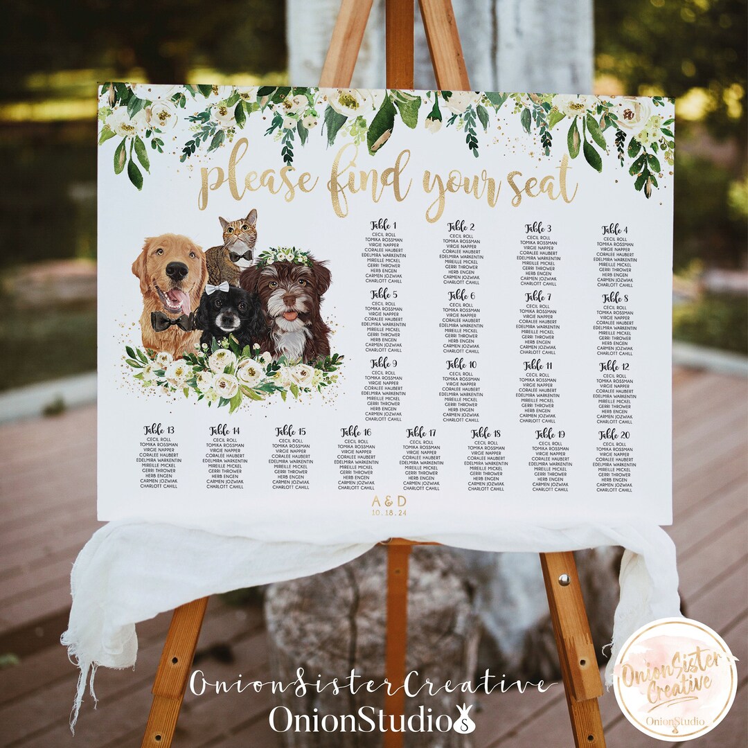 Custom Wedding Seating Chart Dog, Wedding Seating Chart Sign Pet, White ...
