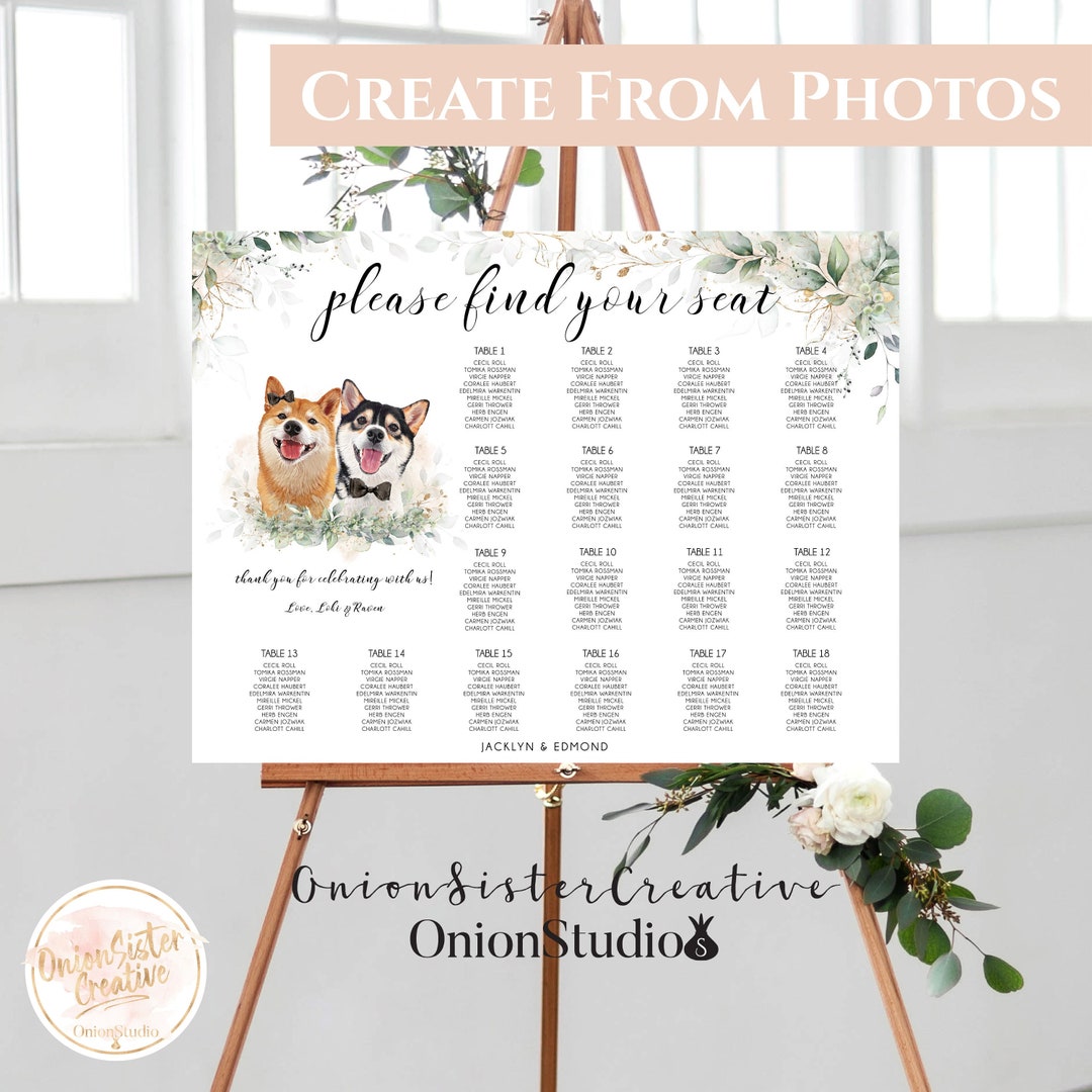 Custom Wedding Seating Chart Dog, Wedding Seating Chart Sign Pet ...