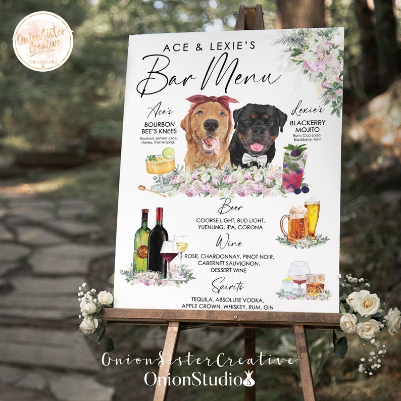Wedding Bar Menu Signs Dogs Signature Drink Dogs Watercolor - Etsy