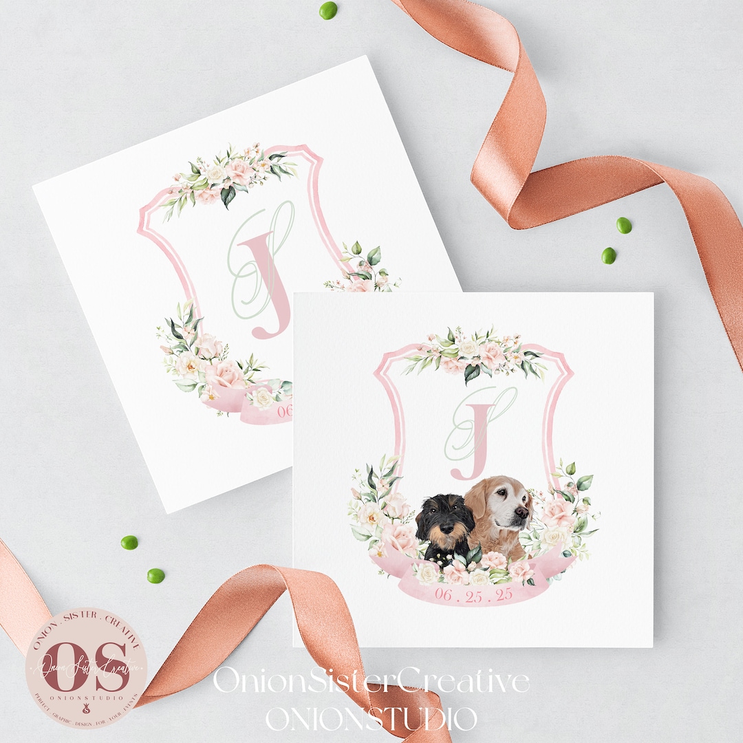 Custom Wedding Crest Logo, Wedding Watercolor Crest Monogram Logo With ...