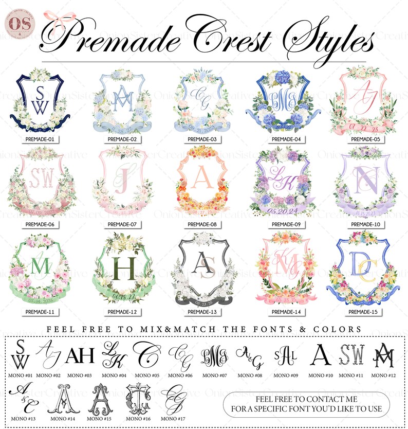Custom Wedding Crest Logo With Dogs, Watercolor Monogram (digital Files ...