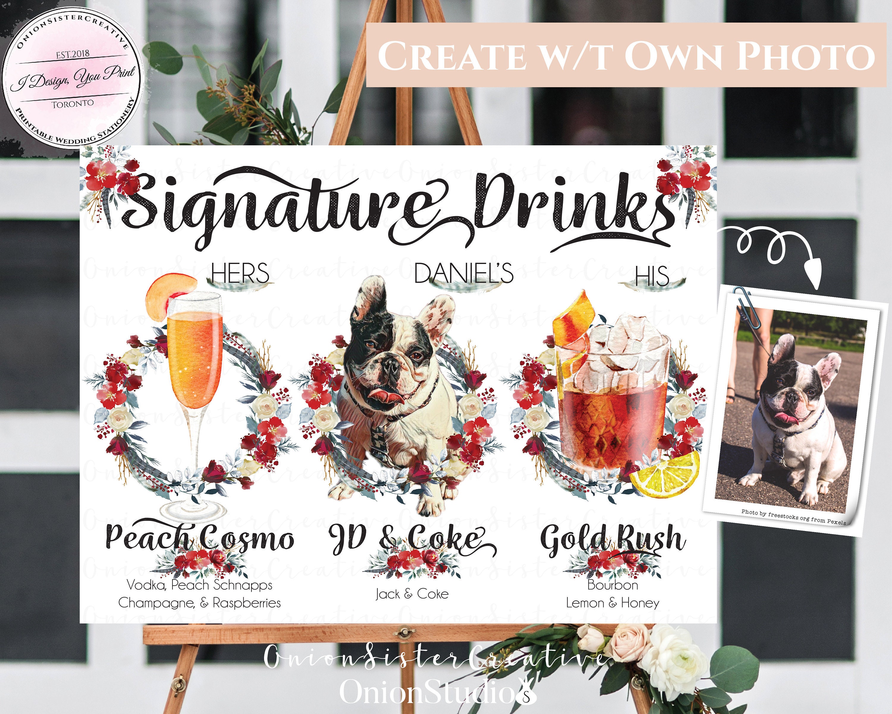 Fall Wedding Signature Drink Sign With Dog, Christmas Floral Wreath ...
