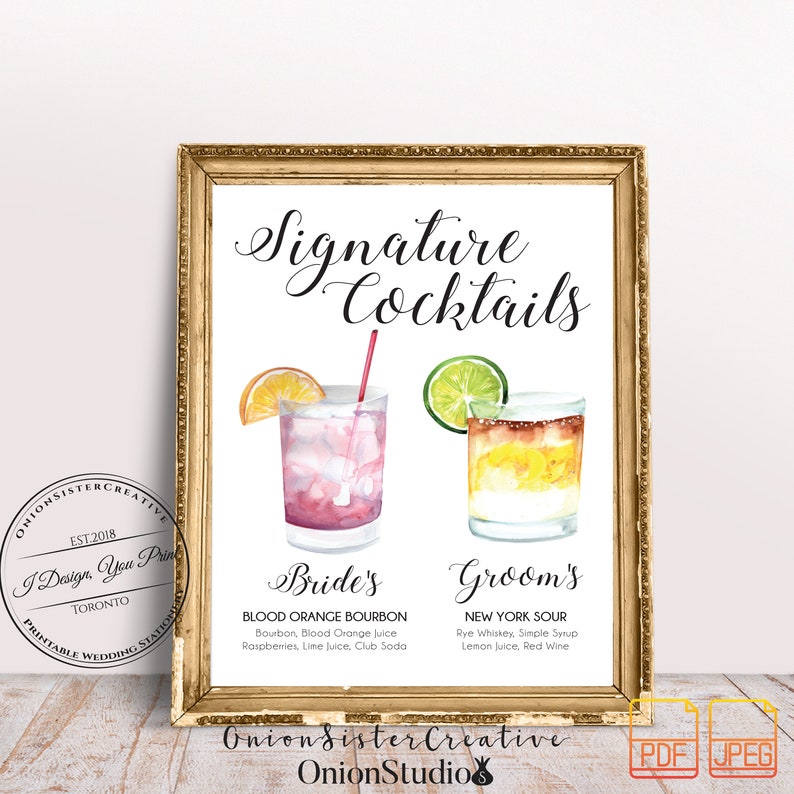 Rustic Wedding Signature Cocktail Drinks Signwatercolor - Etsy