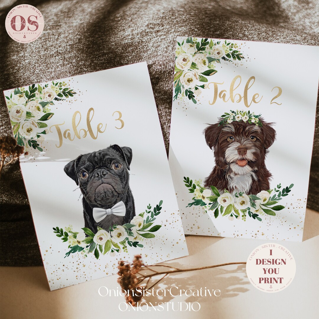 Printable Wedding Signs Pet, Wedding Table Number Dogs, Custom Wedding ...
