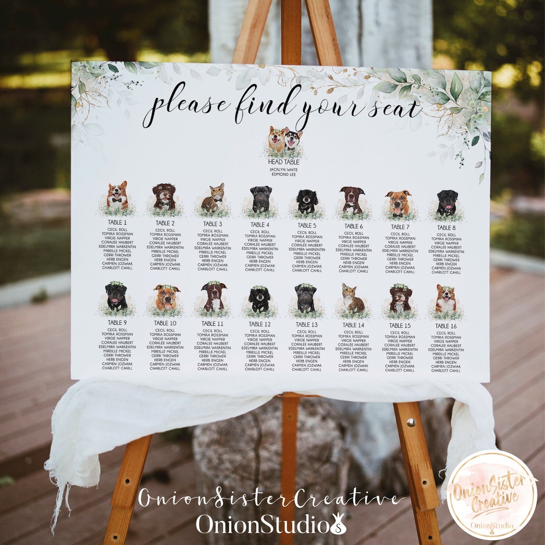 Wedding Dog Signs Seating Chart Printable, Pet Wedding Seating Chart ...