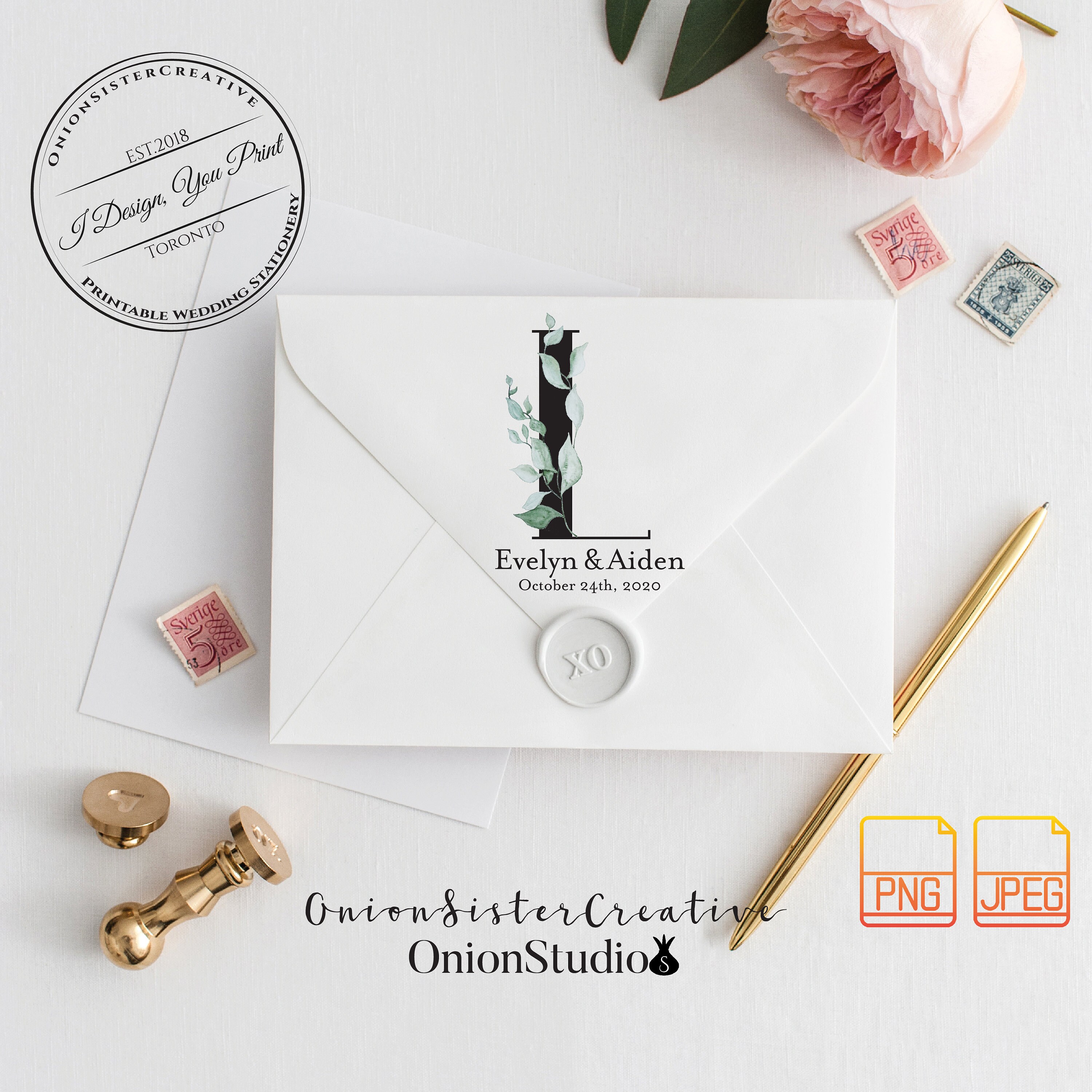 Rustic Wedding Monogram Logo Designgreen Leaf Wedding Logo - Etsy UK