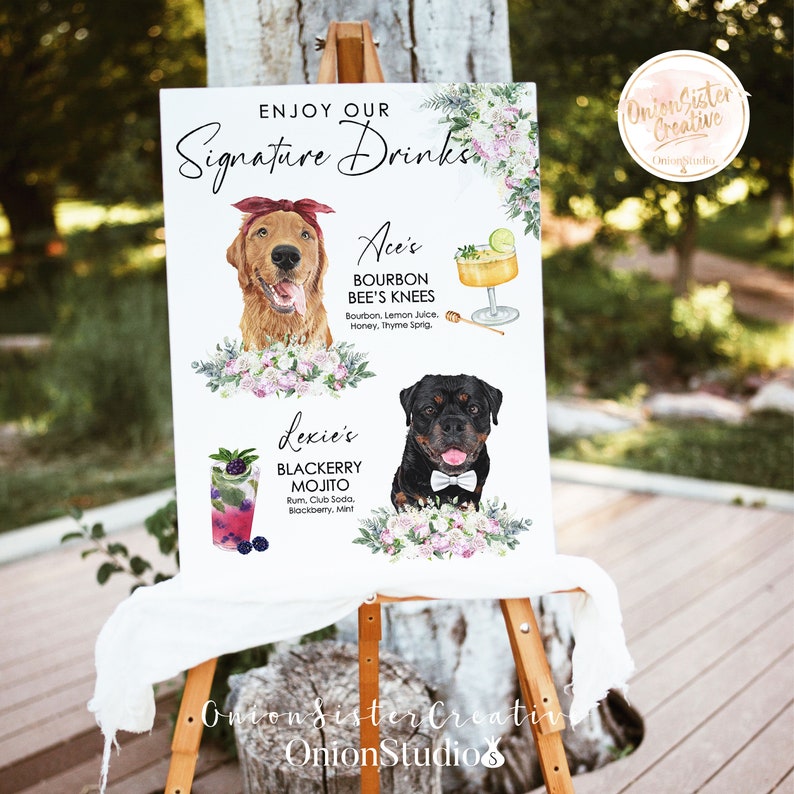 Wedding Bar Menu Signs Dogs Signature Drink Dogs Watercolor - Etsy