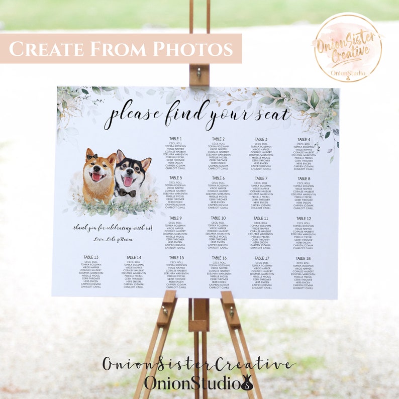 Wedding Dog Signs Seating Chart Printable, Pet Wedding Seating Chart ...