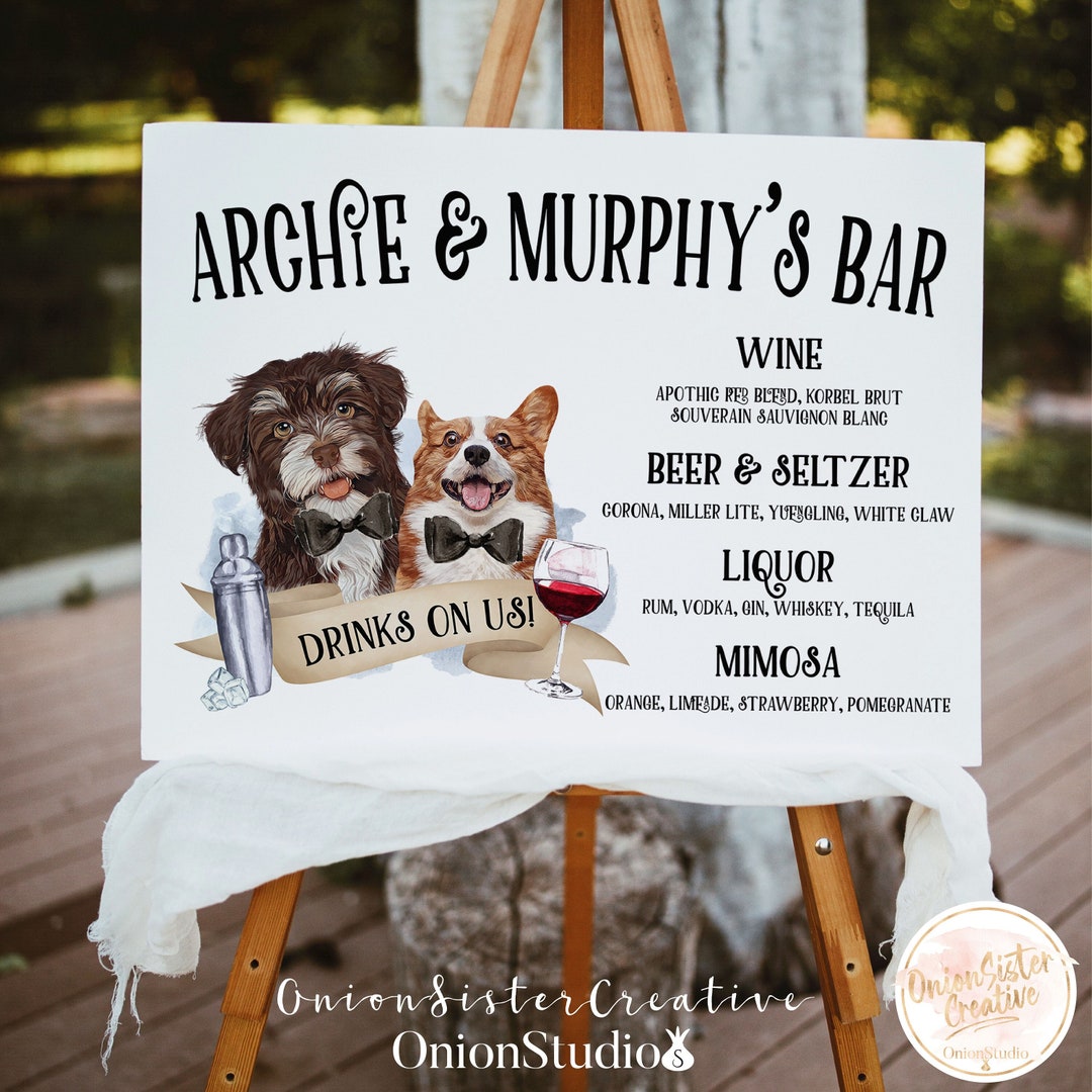 Wedding Bar Menu Sign With Dogs Printable, Dogs Drinks Sign Wedding ...
