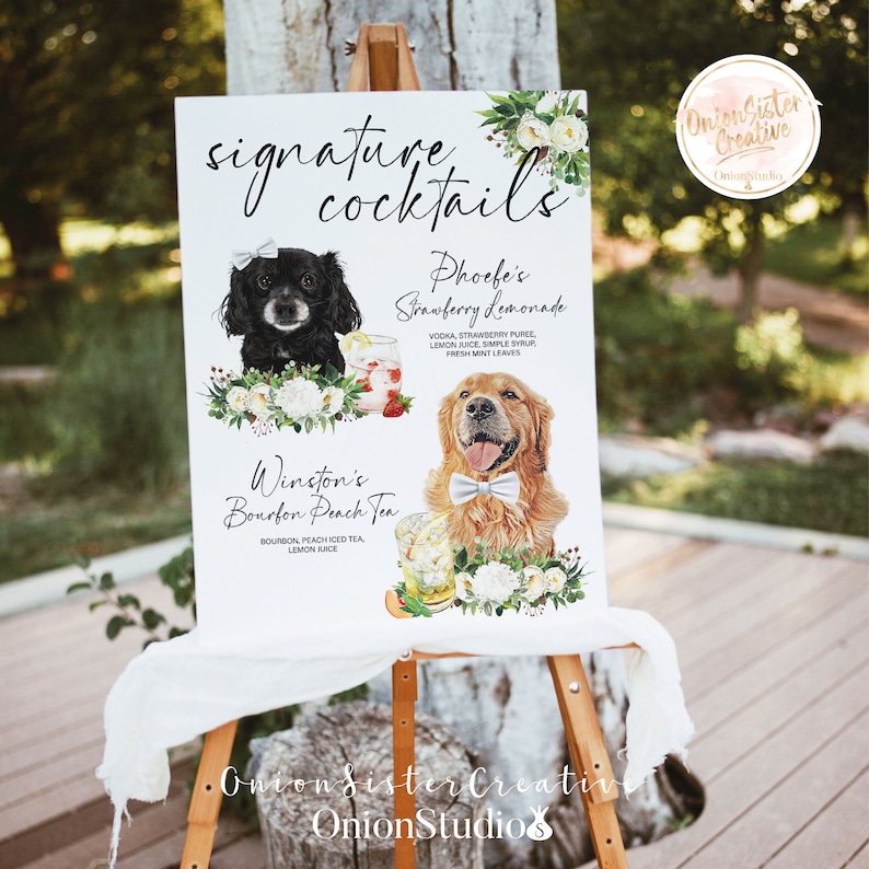 Wedding Signature Drink Dogs Watercolor Wedding Sign Pets - Etsy