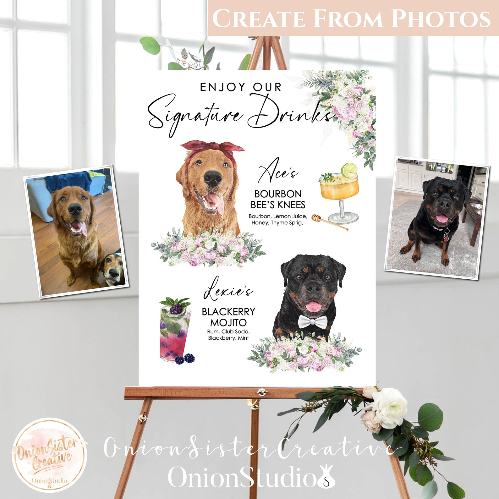 Wedding Bar Menu Signs Dogs Signature Drink Dogs Watercolor - Etsy