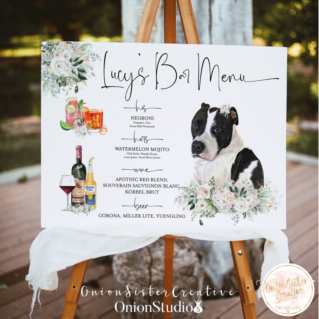 Custom Dog Bar Menu Sign, Pet Wedding Drink Sign, Pet Portrait Bar Menu ...