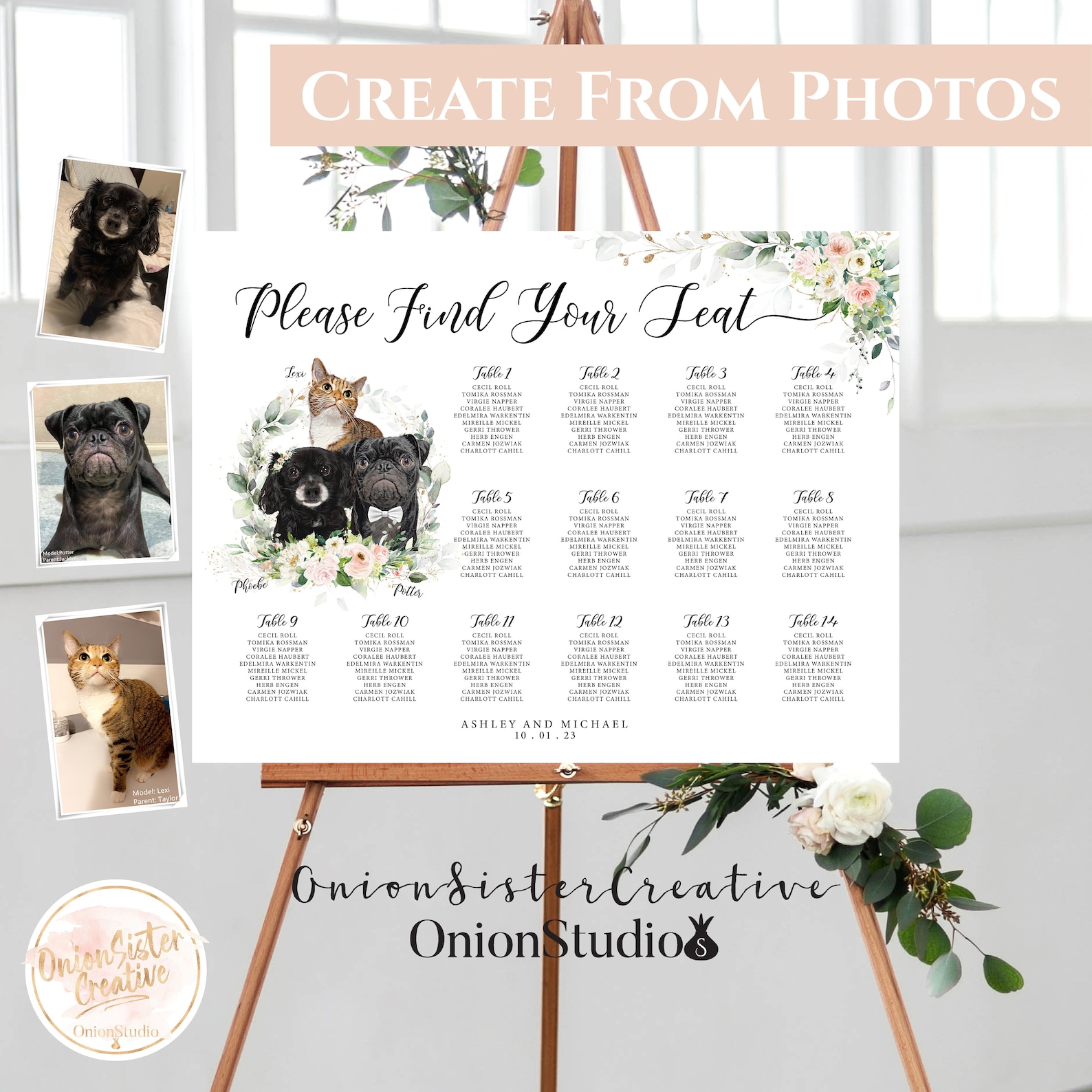 Dog Wedding Sign Seating Chart Printable, Pet Wedding Seating Chart ...