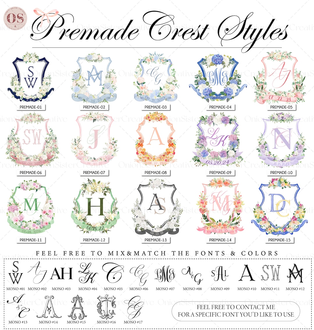 Custom Wedding Crest Logo, Wedding Watercolor Crest Monogram Logo With ...