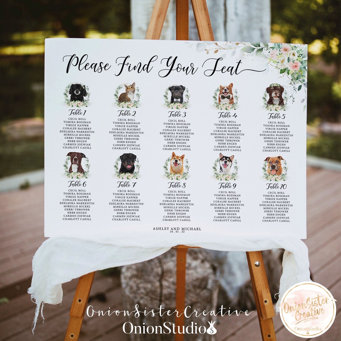 Dog Wedding Sign Seating Chart Printable, Pet Wedding Seating Chart ...