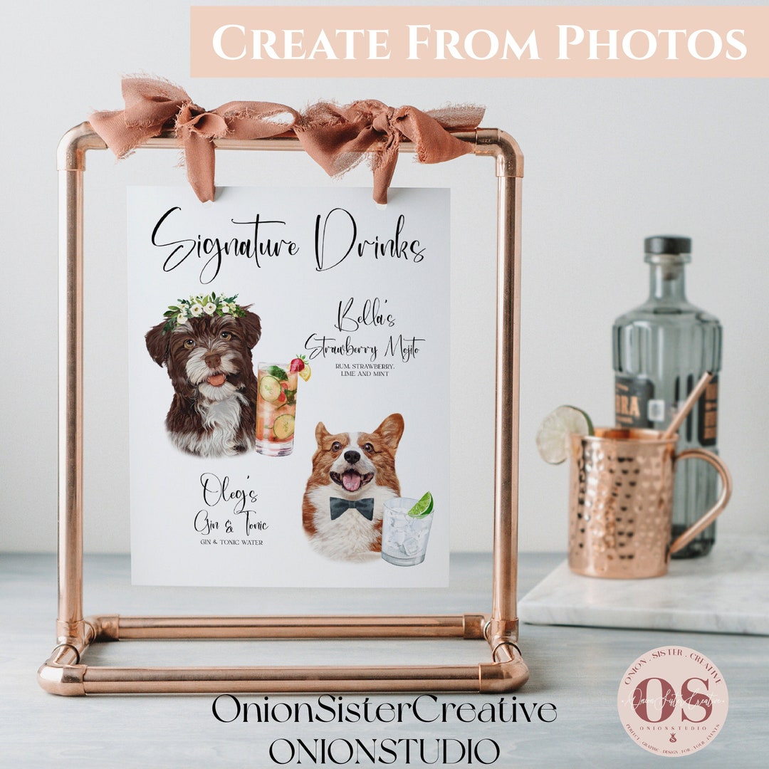 Dog Bar MENU, SIGNATURE COCKTAIL, Flower Bar Sign, Personalized Cat ...