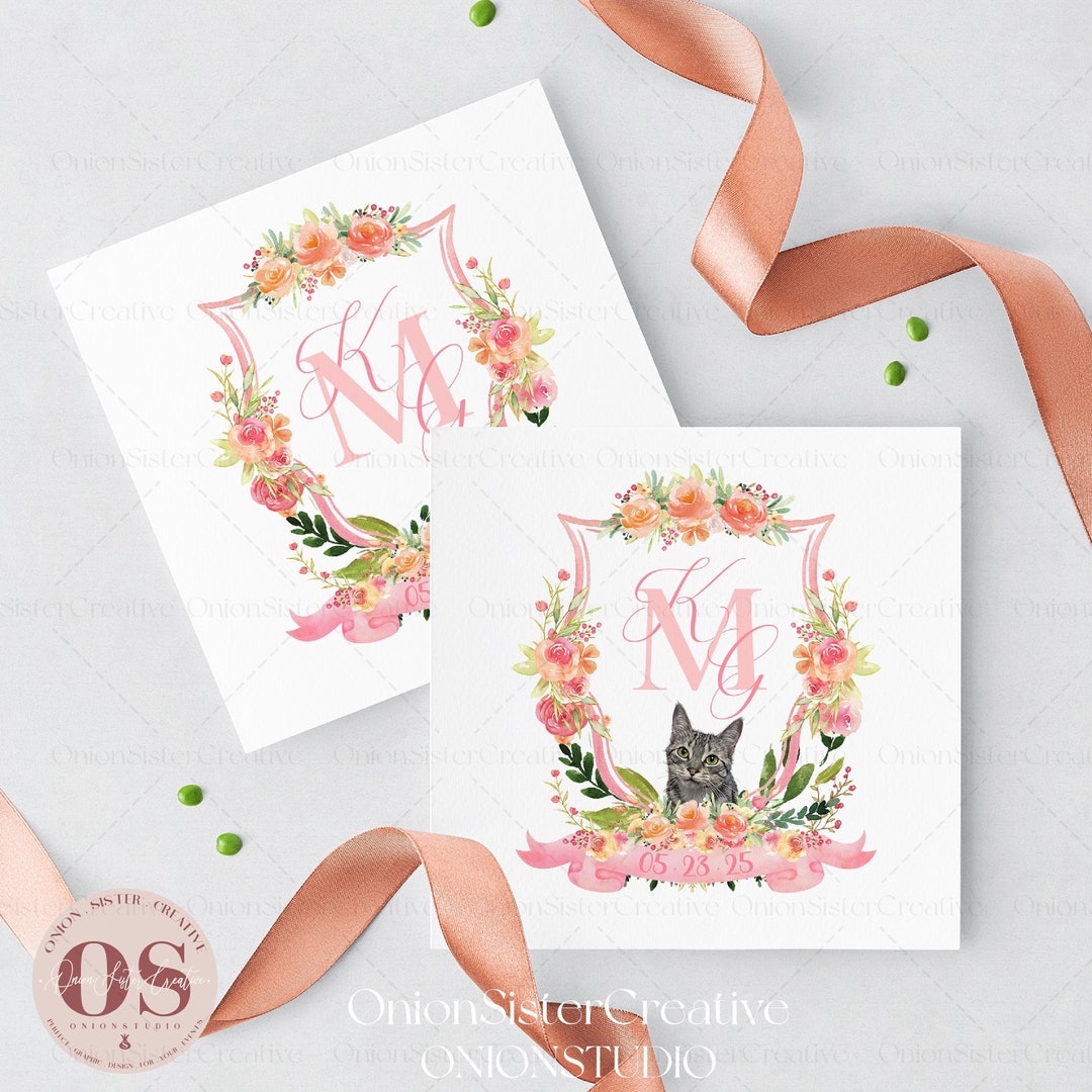 Custom Wedding Crest Logo, Wedding Watercolor Crest Monogram Logo With ...