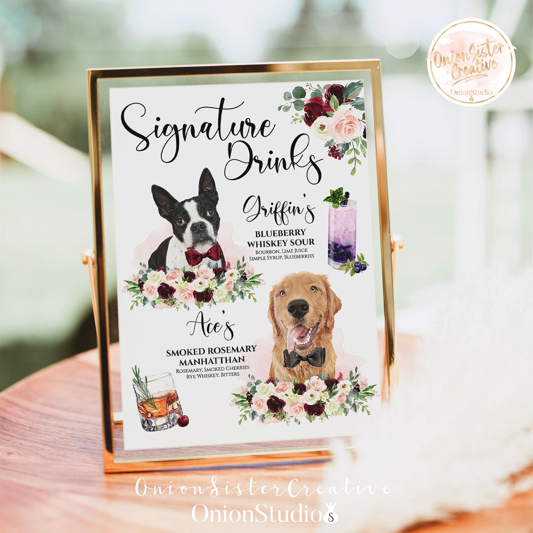 Dogs Signature Drink Sign, Personalized Wedding Table Signs, Printable ...