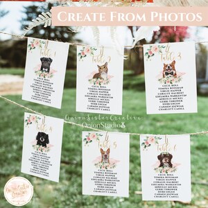 Dogs Wedding Seating Chart Cards With Pets, Custom Wedding Table Number ...