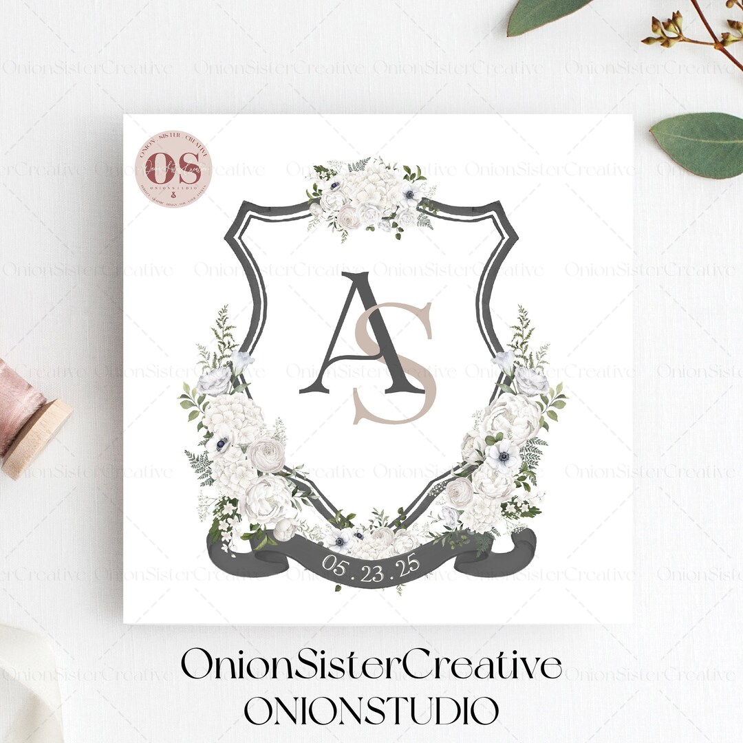 Custom Wedding Crest Logo, Wedding Watercolor Crest Monogram Logo With ...