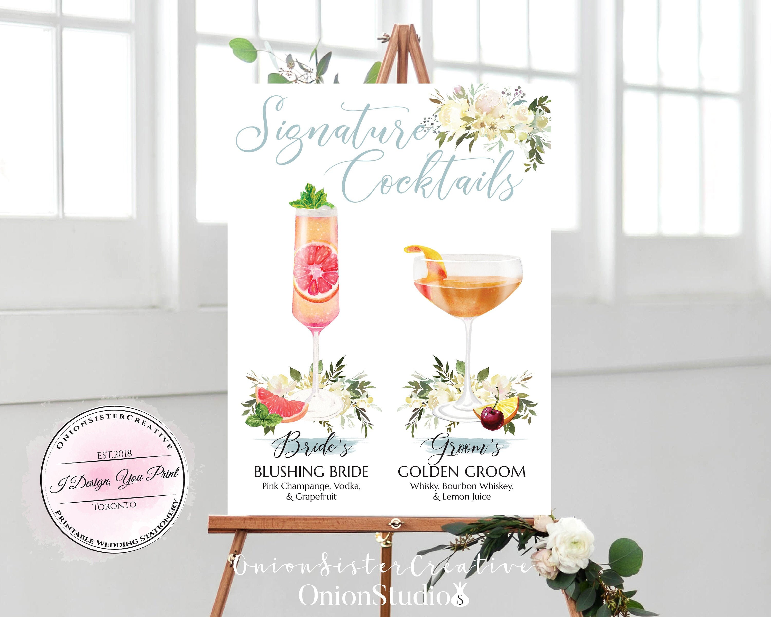 Wall Hangings Home & Living Burgundy Flowers Wedding Signature Drink ...