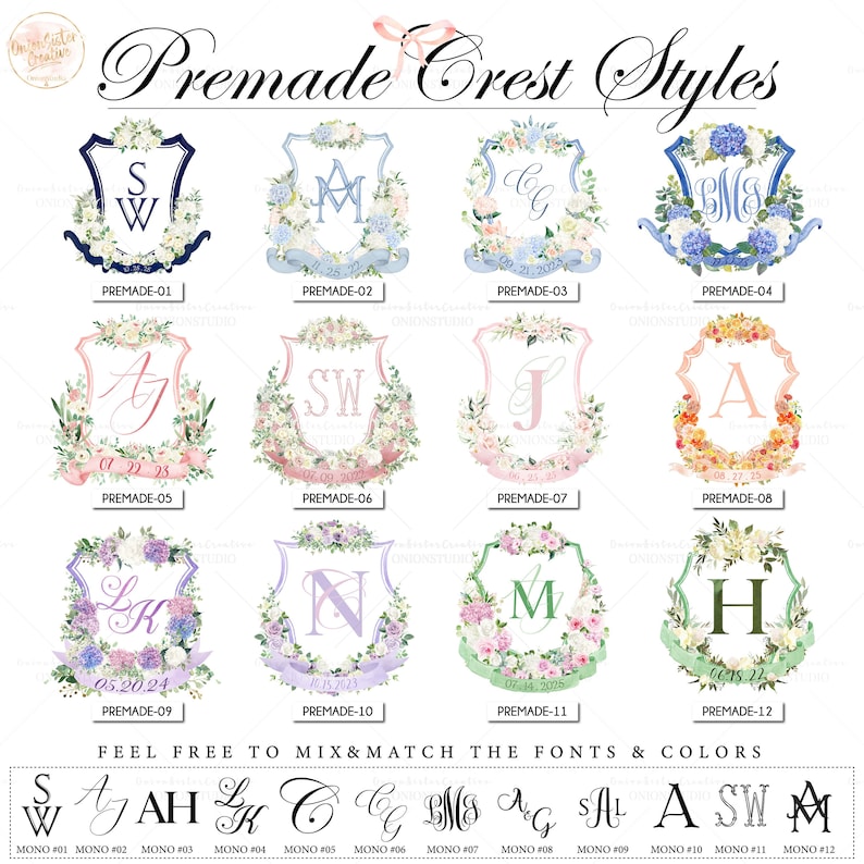 Custom Wedding Crest Logo Wedding Watercolor Crest Monogram - Etsy