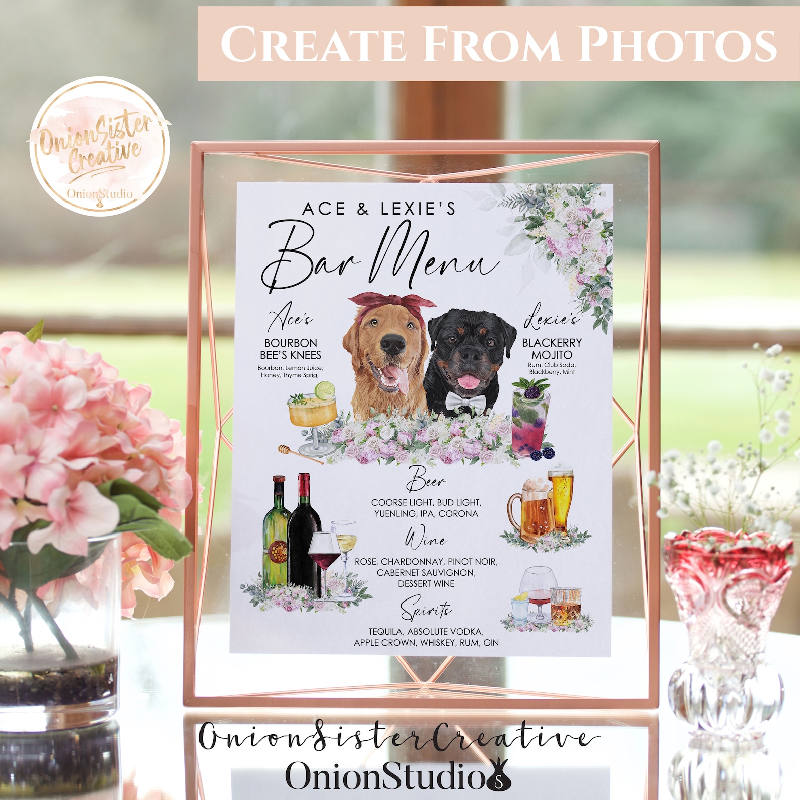 Wedding Bar Menu Signs Dogs Signature Drink Dogs Watercolor - Etsy