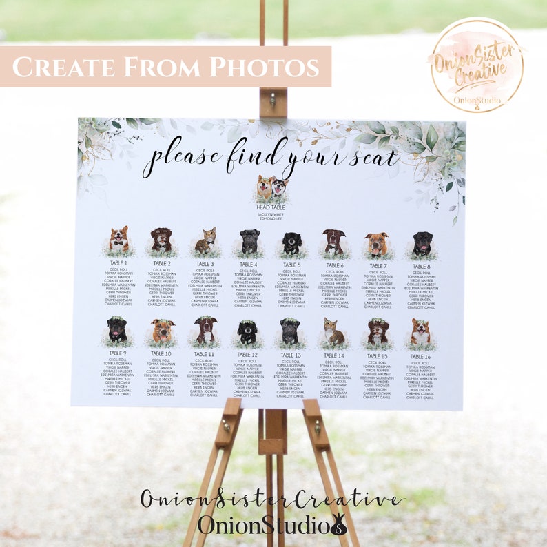 Custom Wedding Seating Chart Dog, Wedding Seating Chart Sign Pet ...