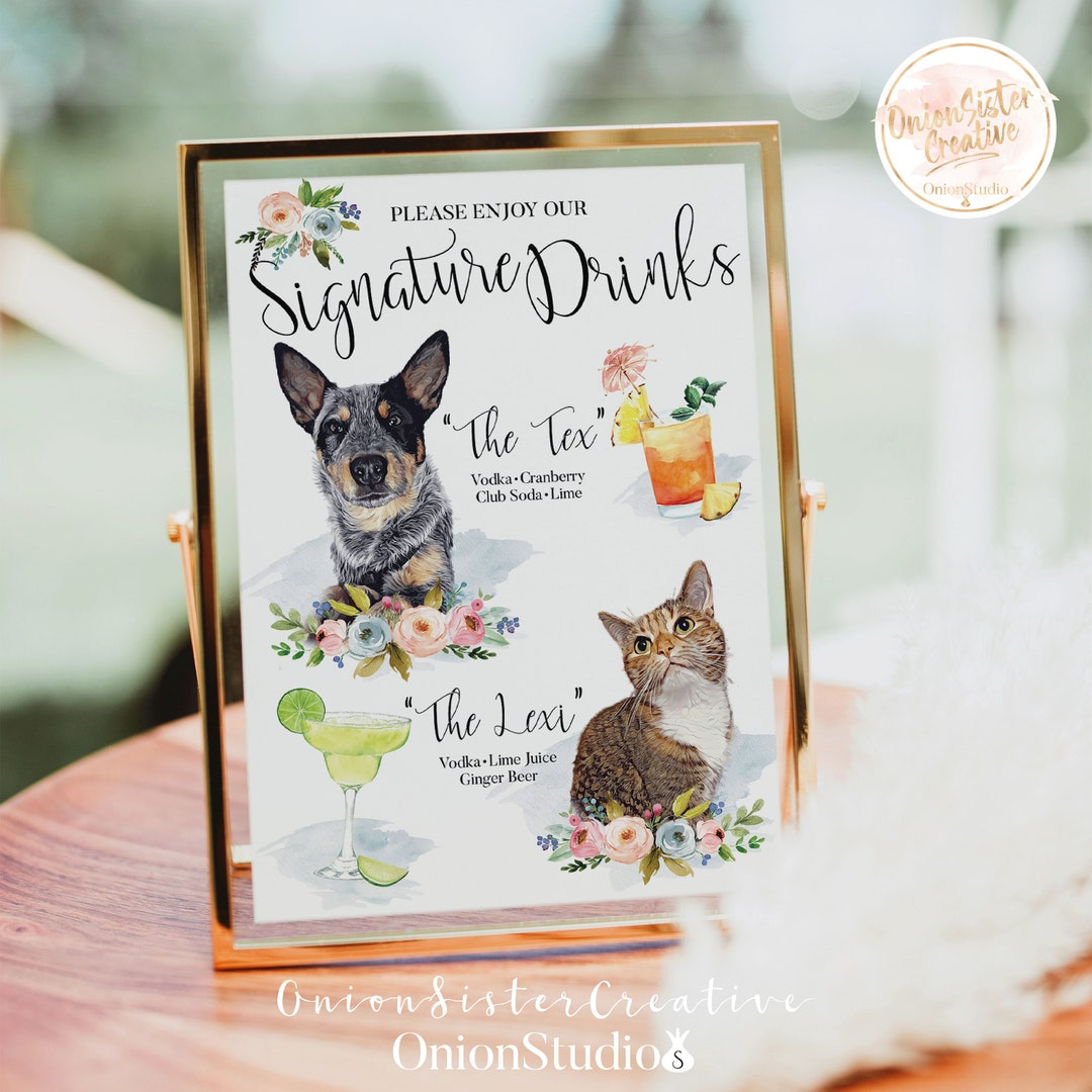 Dog Bar MENU, SIGNATURE DRINK Sign, Cat Bar Sign, Floral Menu Template ...