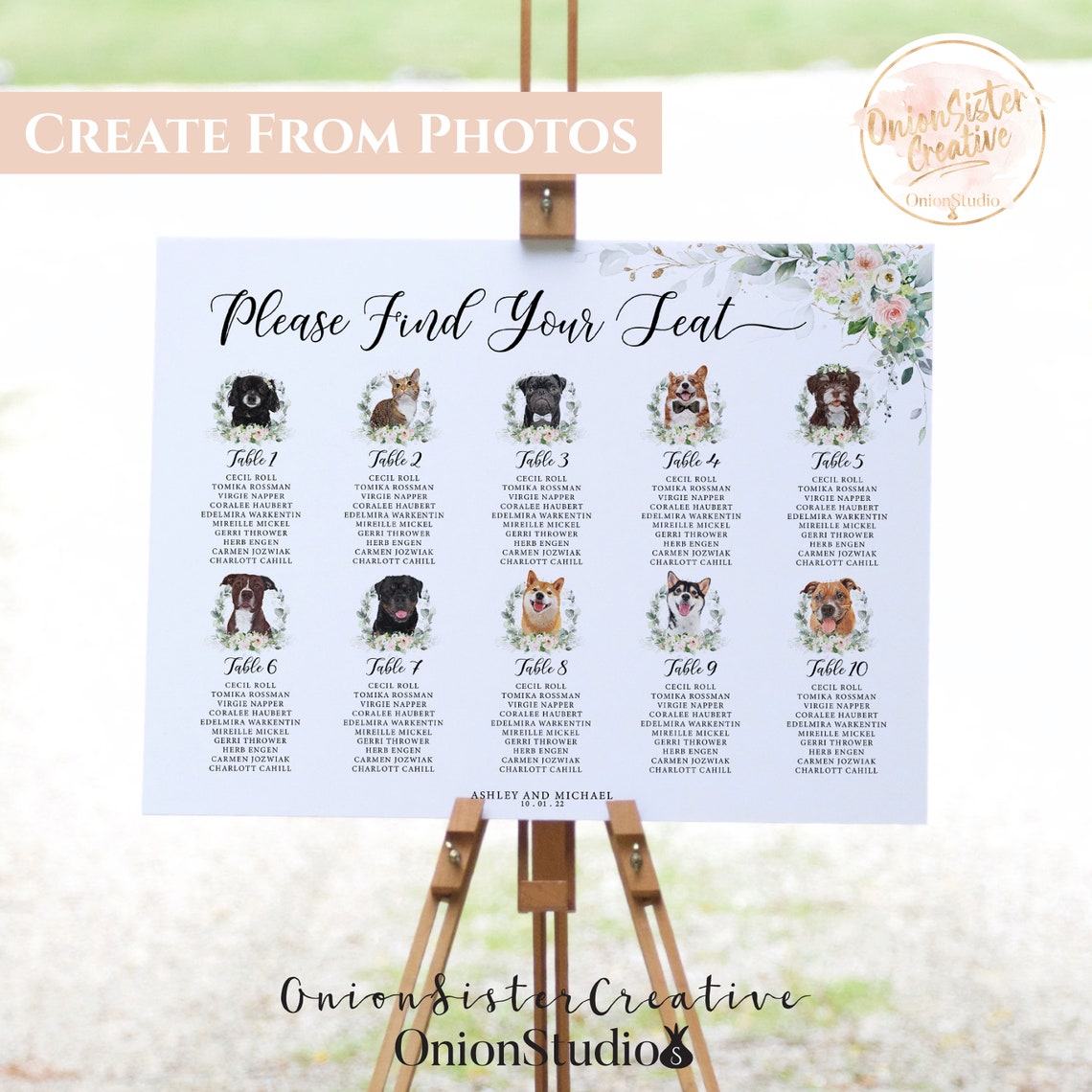 Dog Wedding Sign Seating Chart Printable, Pet Wedding Seating Chart ...