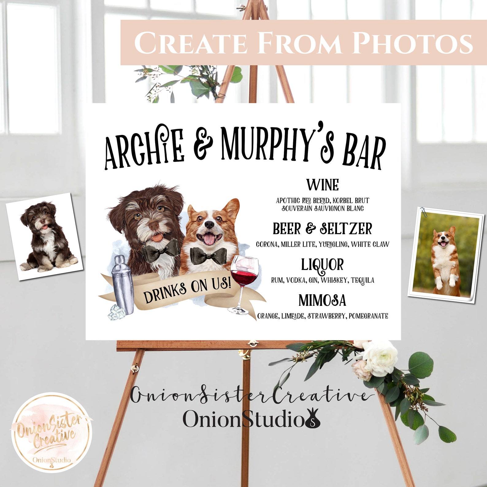Wedding Bar Menu Sign With Dogs Printable Dogs Drinks Sign | Etsy
