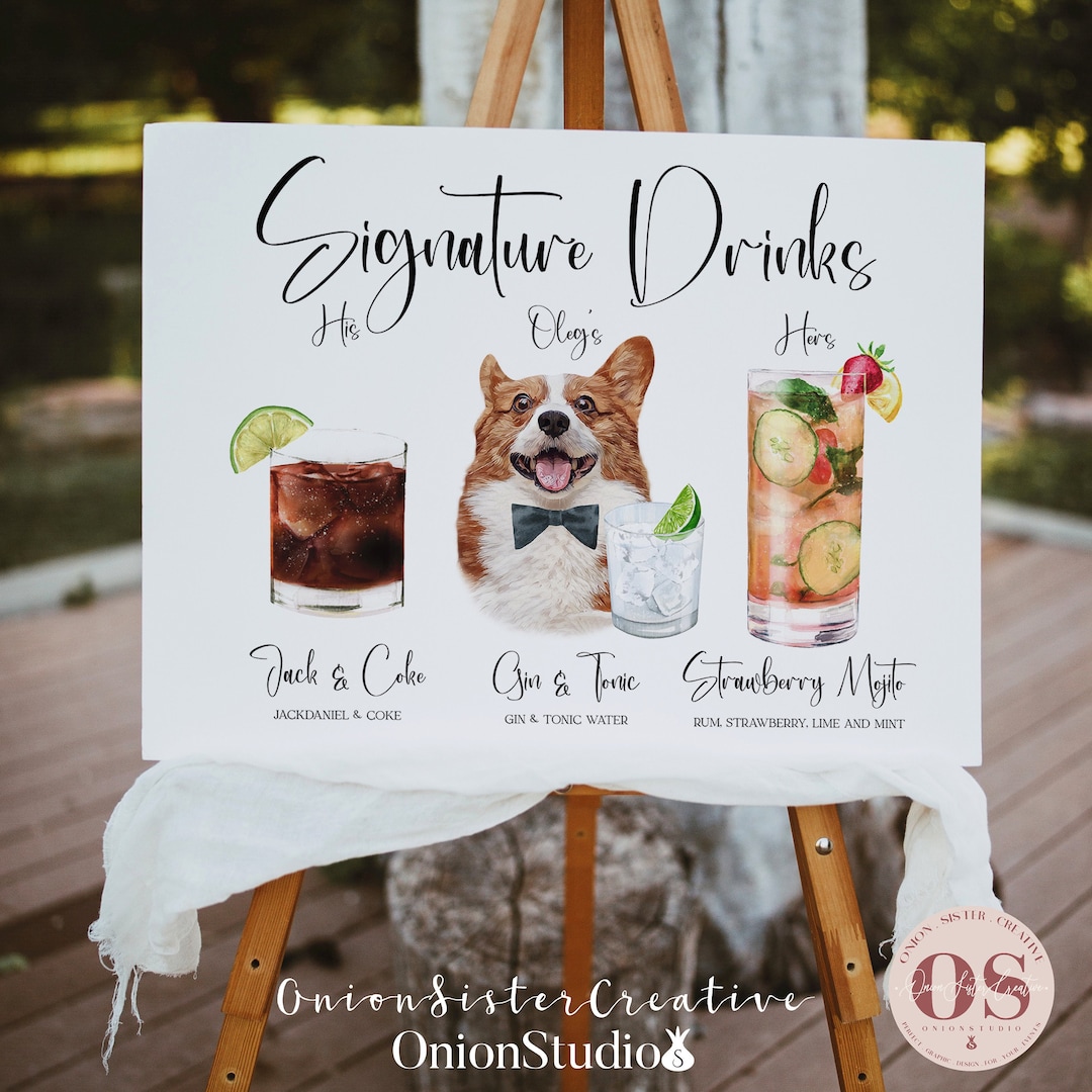 Dog Wedding Bar Menu Sign With Pet Printable, Dogs Drinks Sign Wedding ...
