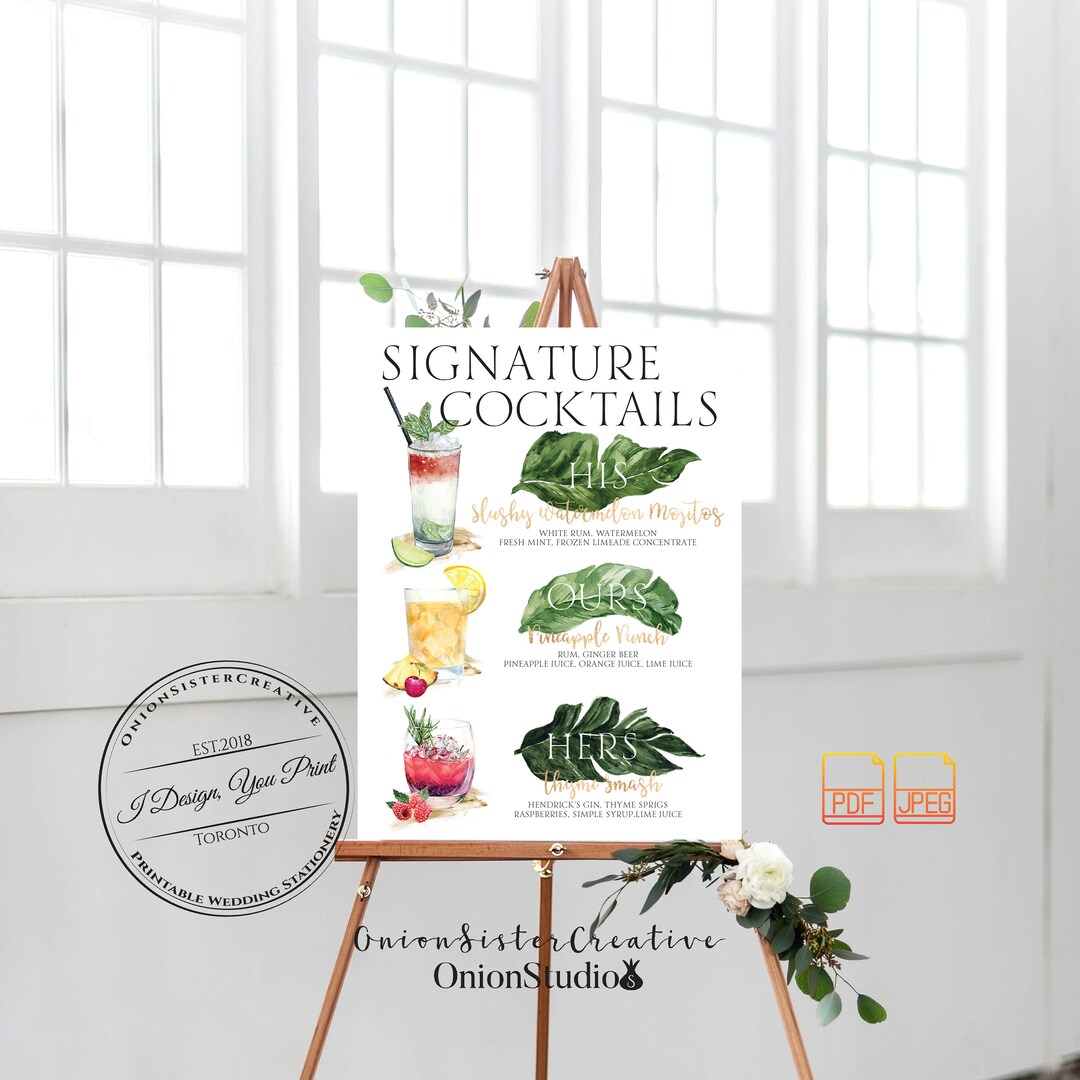 Rustic Wedding Cocktail Drink Sign Printable,custom Wedding Bar Sign ...
