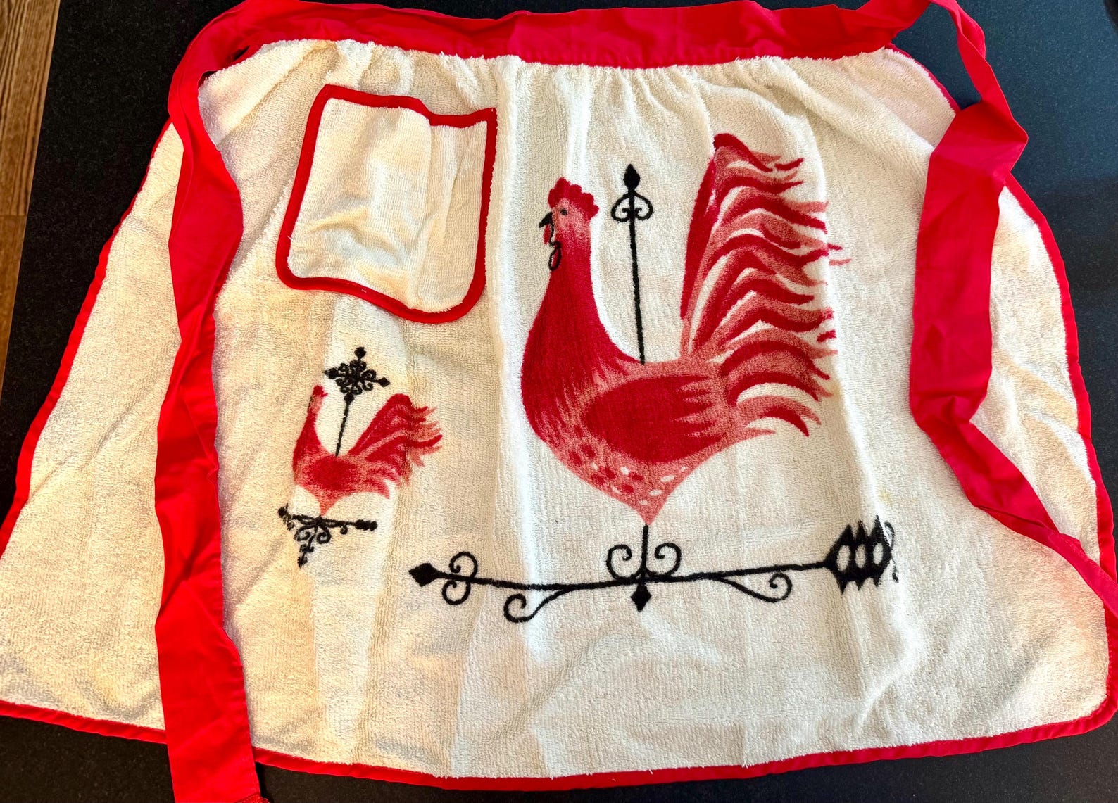 1970s Bright Red Rooster Dish Towel/groovy Bird Dish Towel/vintage ...