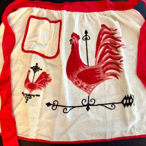 1970s Bright Red Rooster Dish Towel/groovy Bird Dish Towel/vintage ...