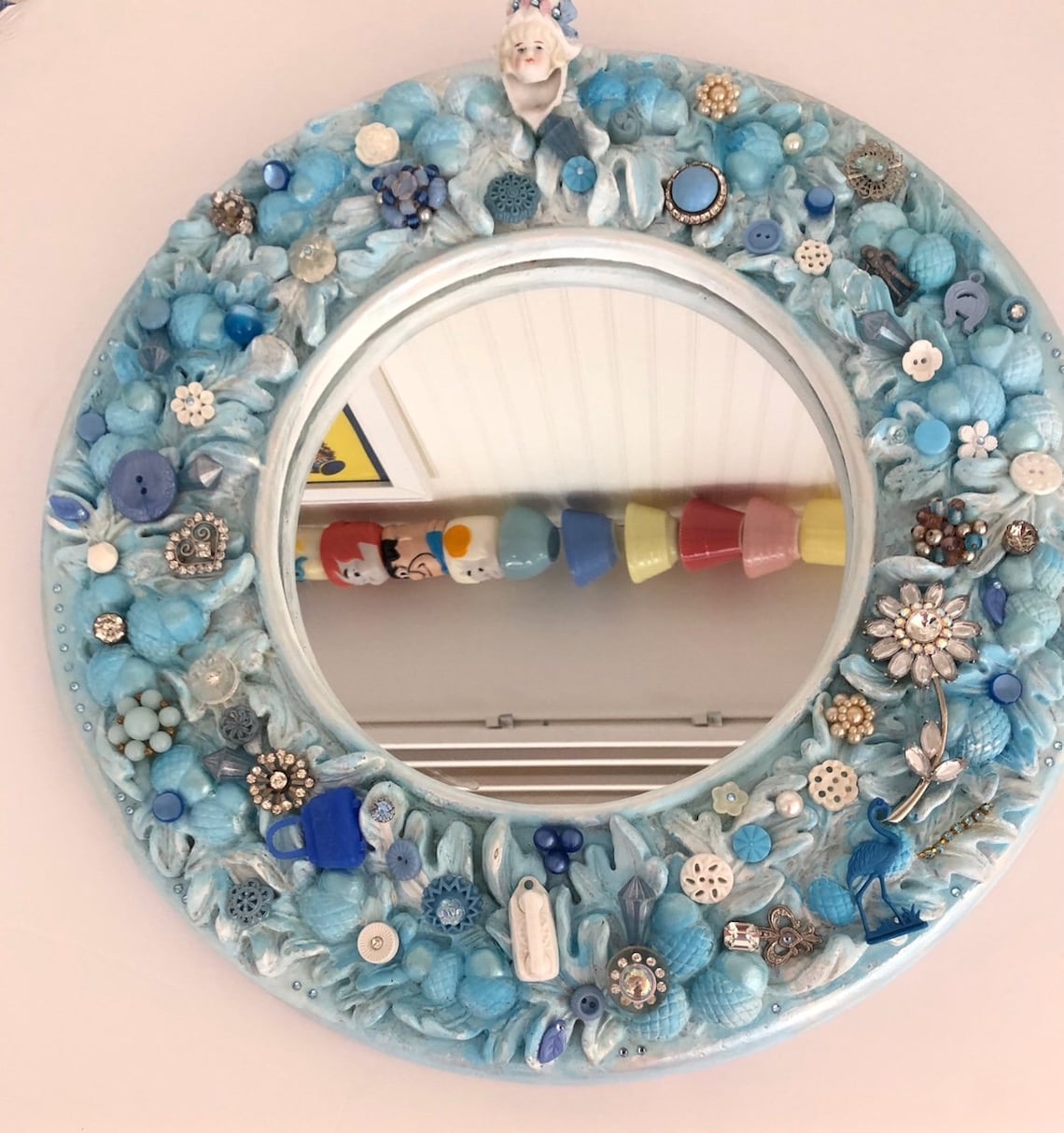Round Rococo Mirror|home Decor Shabby Chic Mirror/mosaic Button Mirror ...