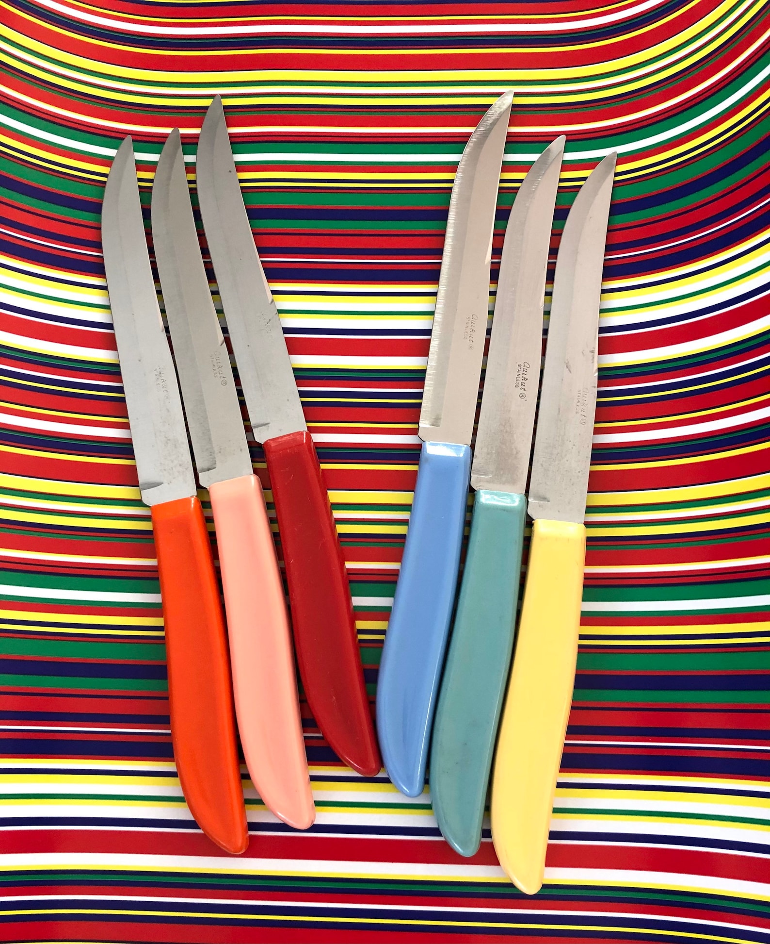 Vintage Stainless Steak Knives/quikut Steak Knife Set/pastel Steak ...